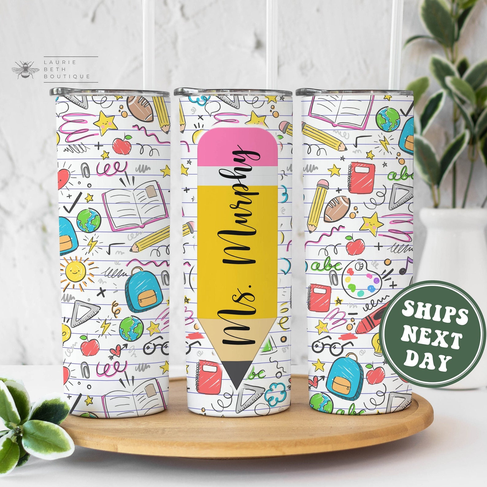 Cute Teacher Doodle Tumbler, Personalized Teacher Name Doodle Tumbler ...