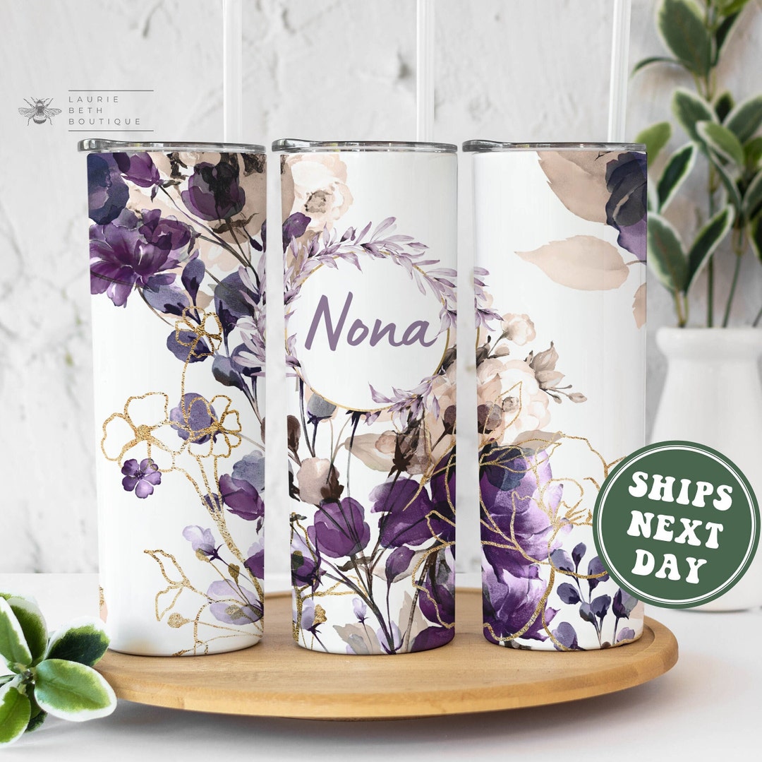 Floral Nona Tumbler, Watercolor Flower Nonna 20 Oz Tumbler With Straw ...