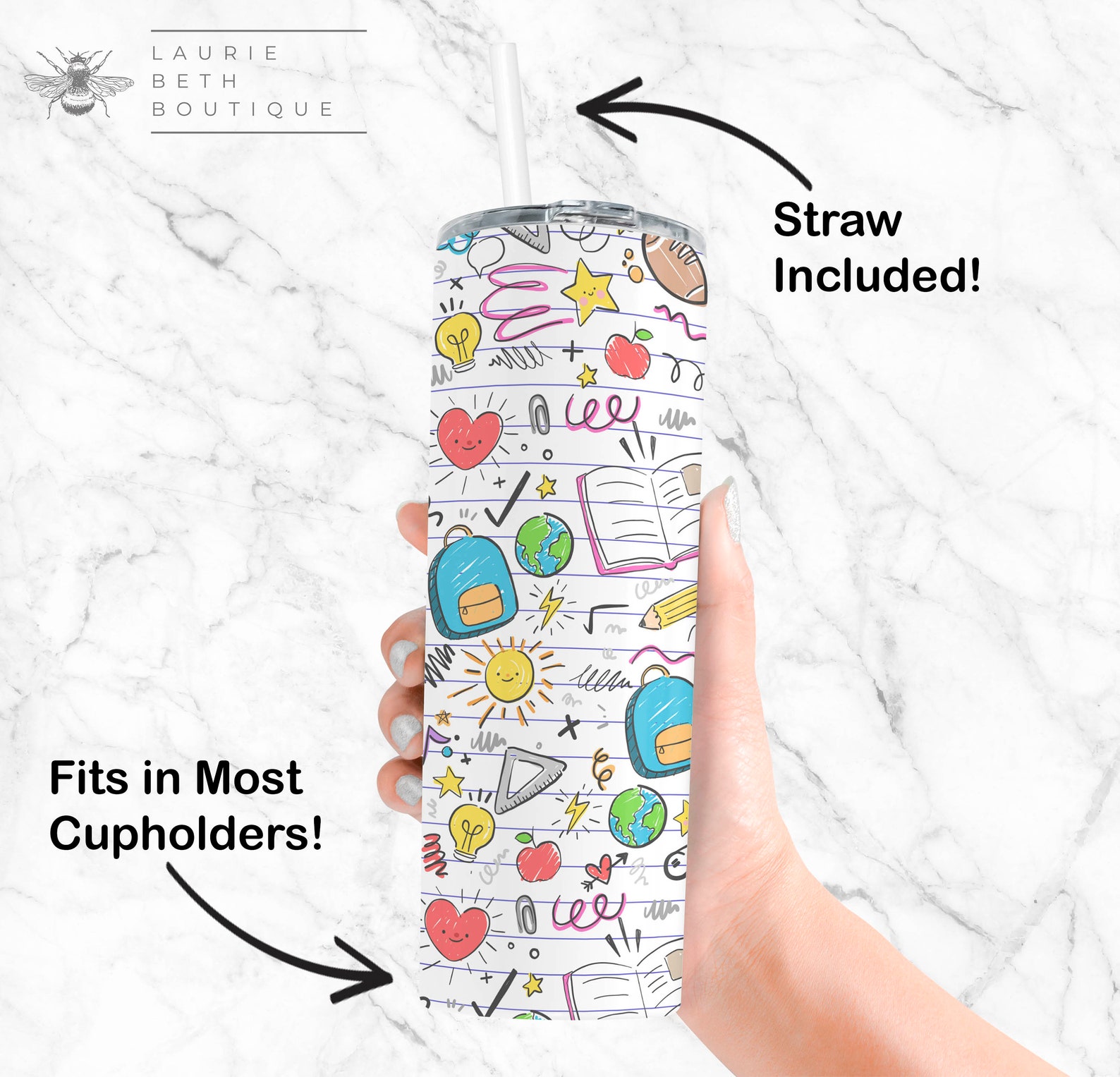 Cute Teacher Doodle Tumbler, Personalized Teacher Name Doodle Tumbler ...