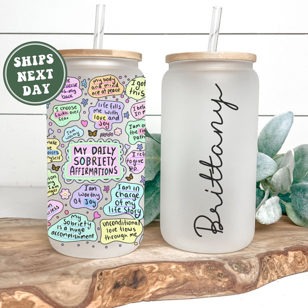 Personalized Sobriety Glass Cup, Custom Sobriety Frosted Glass Tumbler Mug Gifts for Recovering ...