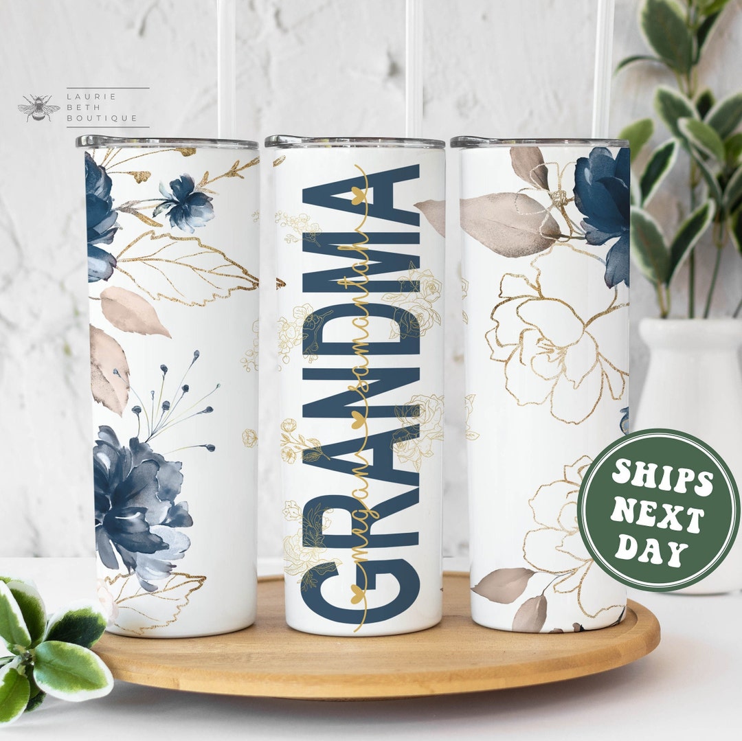 Custom Grandma Tumbler, Personalized Grandma Watercolor Floral Tumbler ...