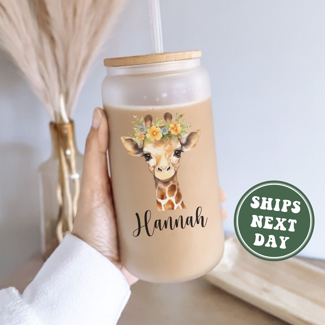 Personalized Giraffe Glass Cup, Custom Giraffe Frosted Glass Cup ...