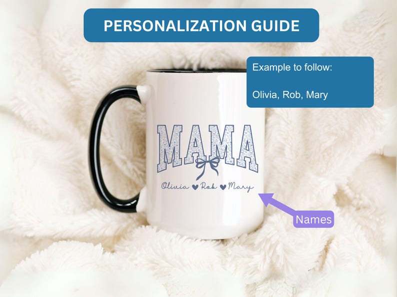 Personalized Mama Floral Mug, Custom Floral Mama Coffee Mug With Kid's ...
