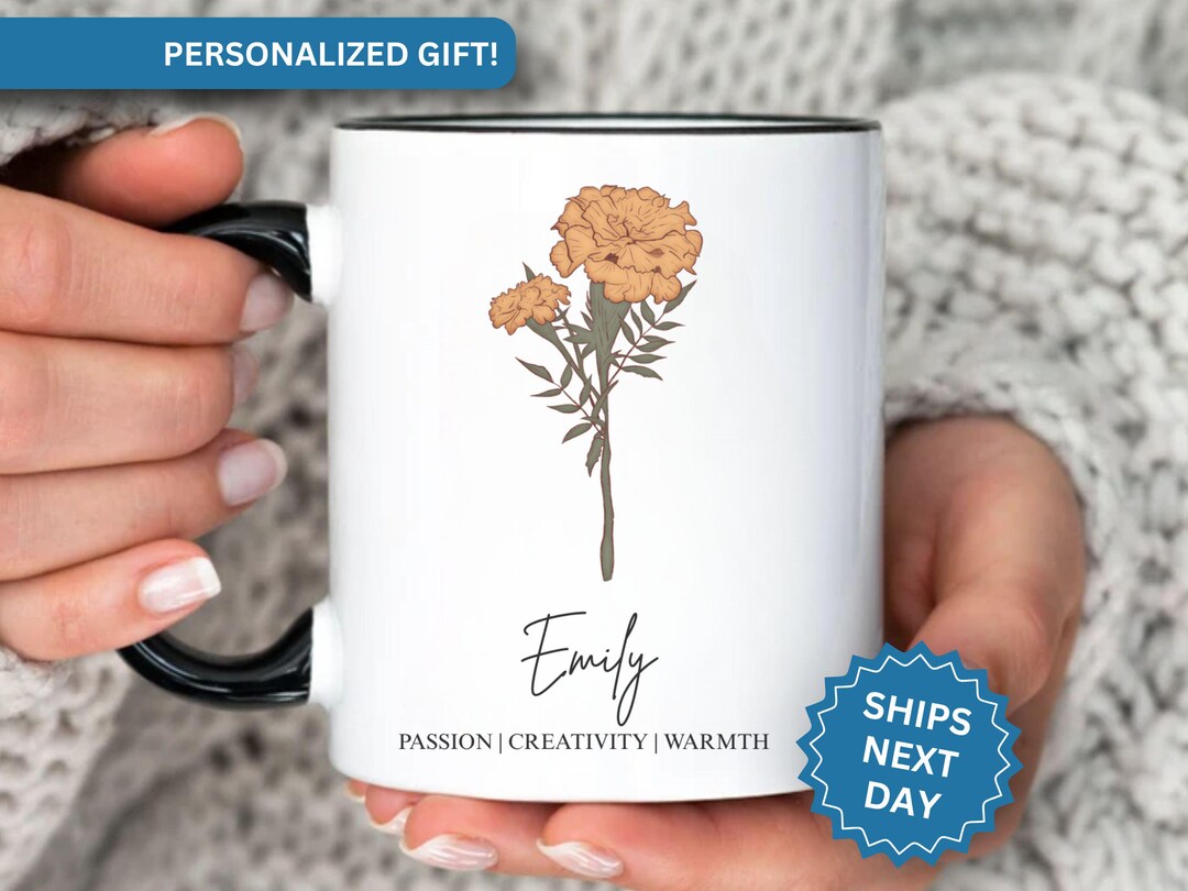 Personalized Birth Flower Mug, Custom Birth Flower Coffee Cup With ...