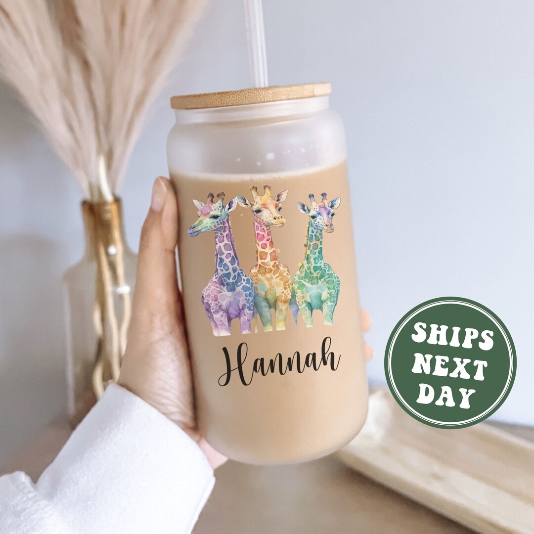 Personalized Giraffe Glass Cup, Custom Giraffe Frosted Glass Cup ...
