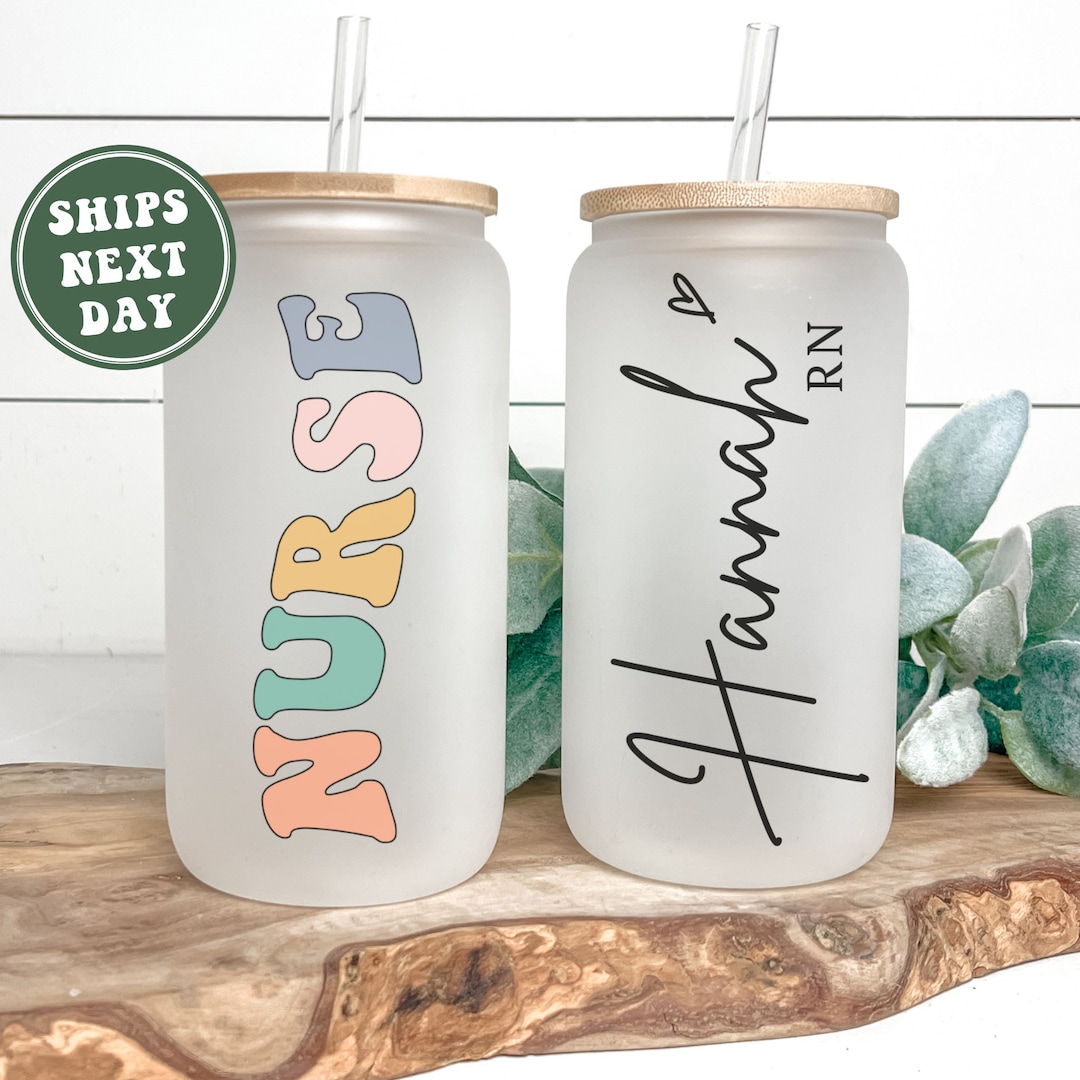 Personalized Nurse Glass Cup, Custom Nurse Frosted Glass Tumbler Mug ...