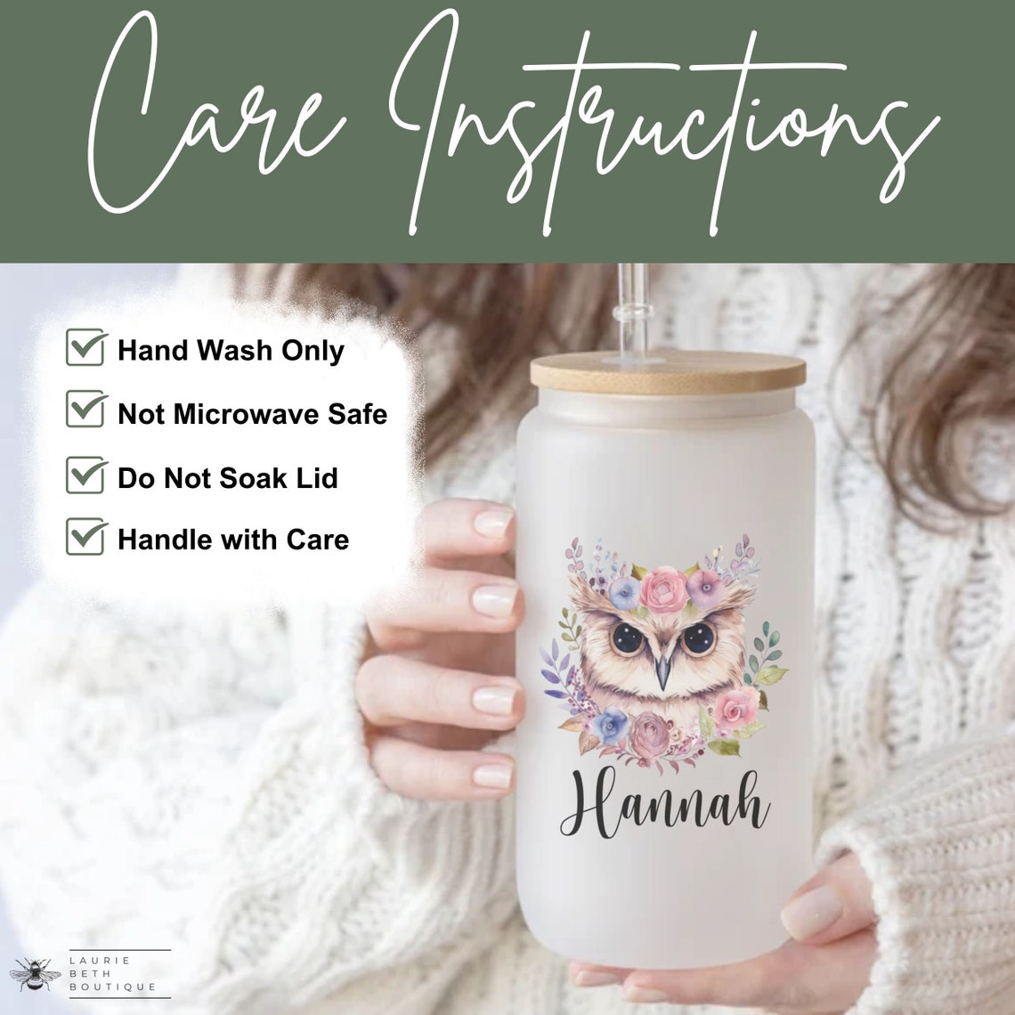 Personalized Owl Glass Cup, Custom Owl Frosted Glass Cup Tumbler Gifts ...