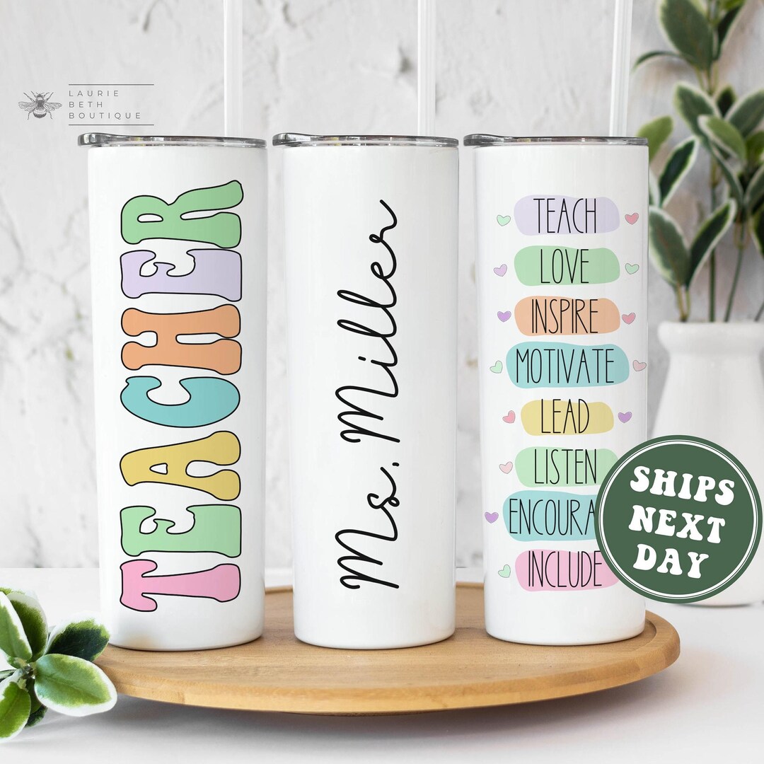 Custom Teacher Tumbler, Personalized 20 Oz Teacher Tumbler Back to ...