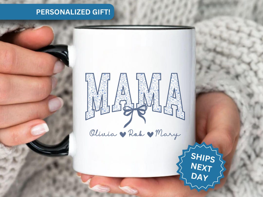 Personalized Mama Floral Mug, Custom Floral Mama Coffee Mug With Kid's ...