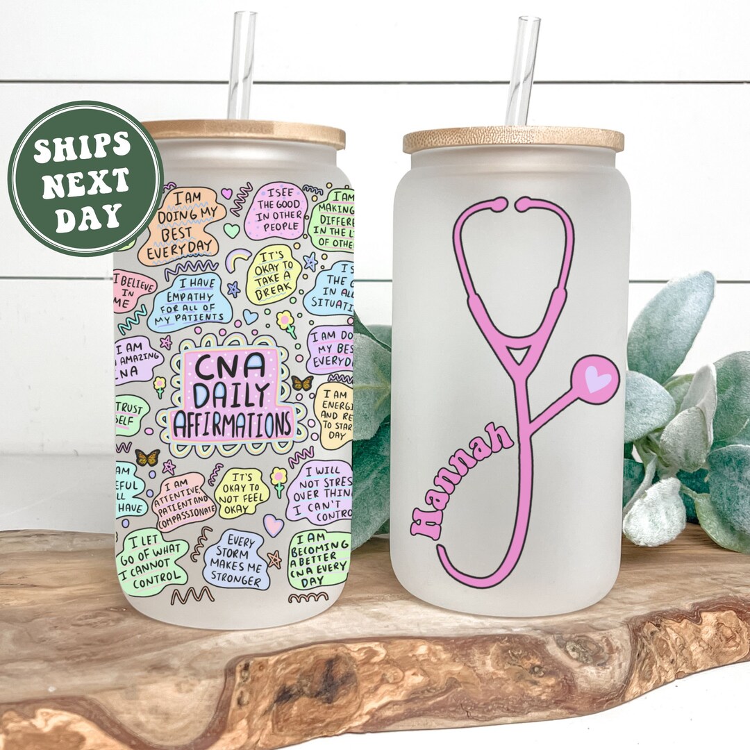 Personalized CNA Glass Cup, Custom Certified Nursing Assistant Frosted ...