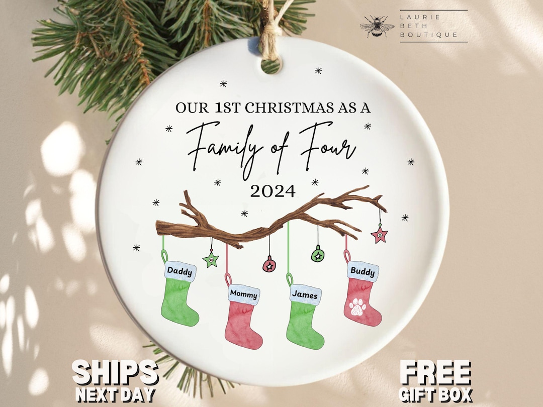 Family of Four Ornament, Personalized Family of Four Christmas Ornament ...