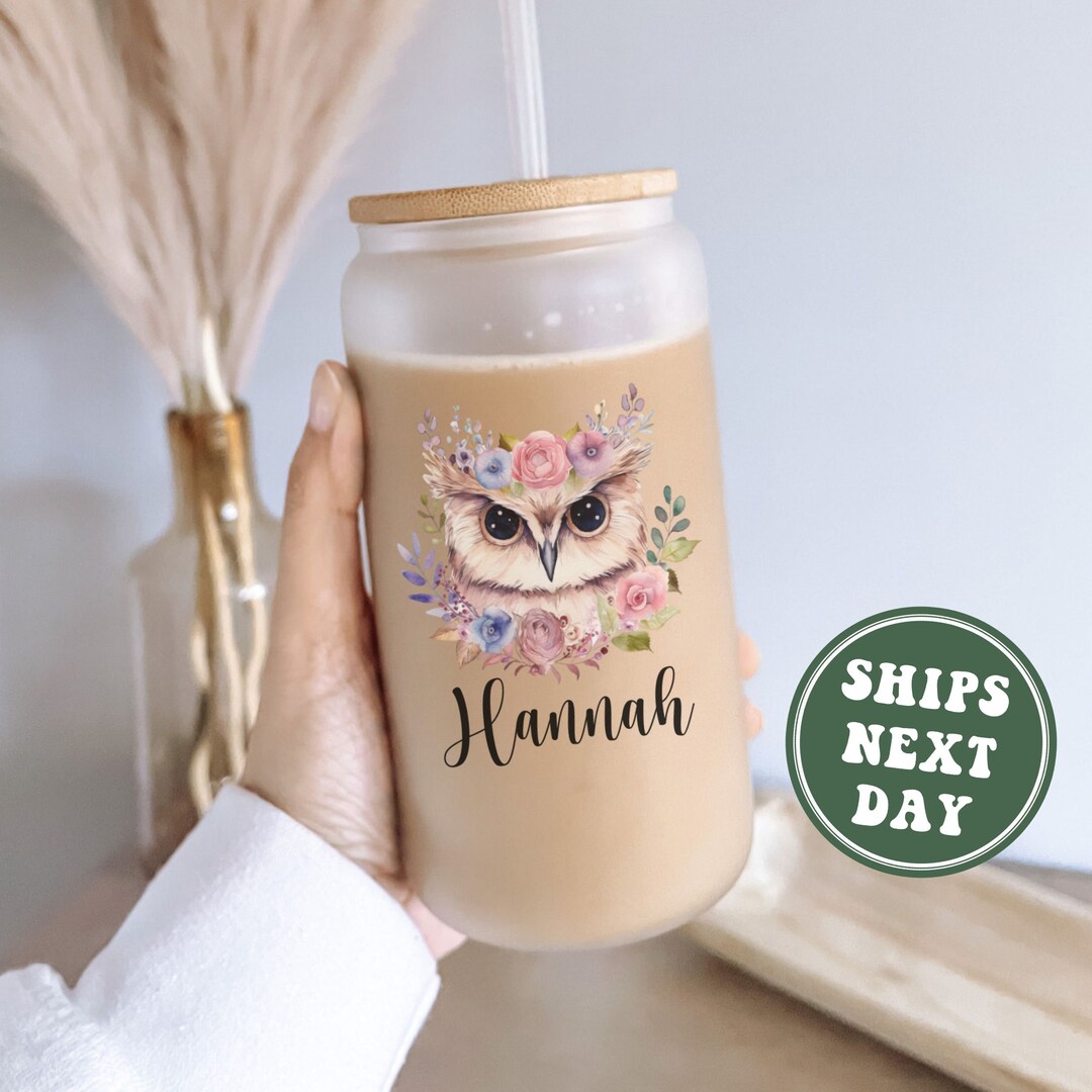 Personalized Owl Glass Cup, Custom Owl Frosted Glass Cup Tumbler Gifts ...