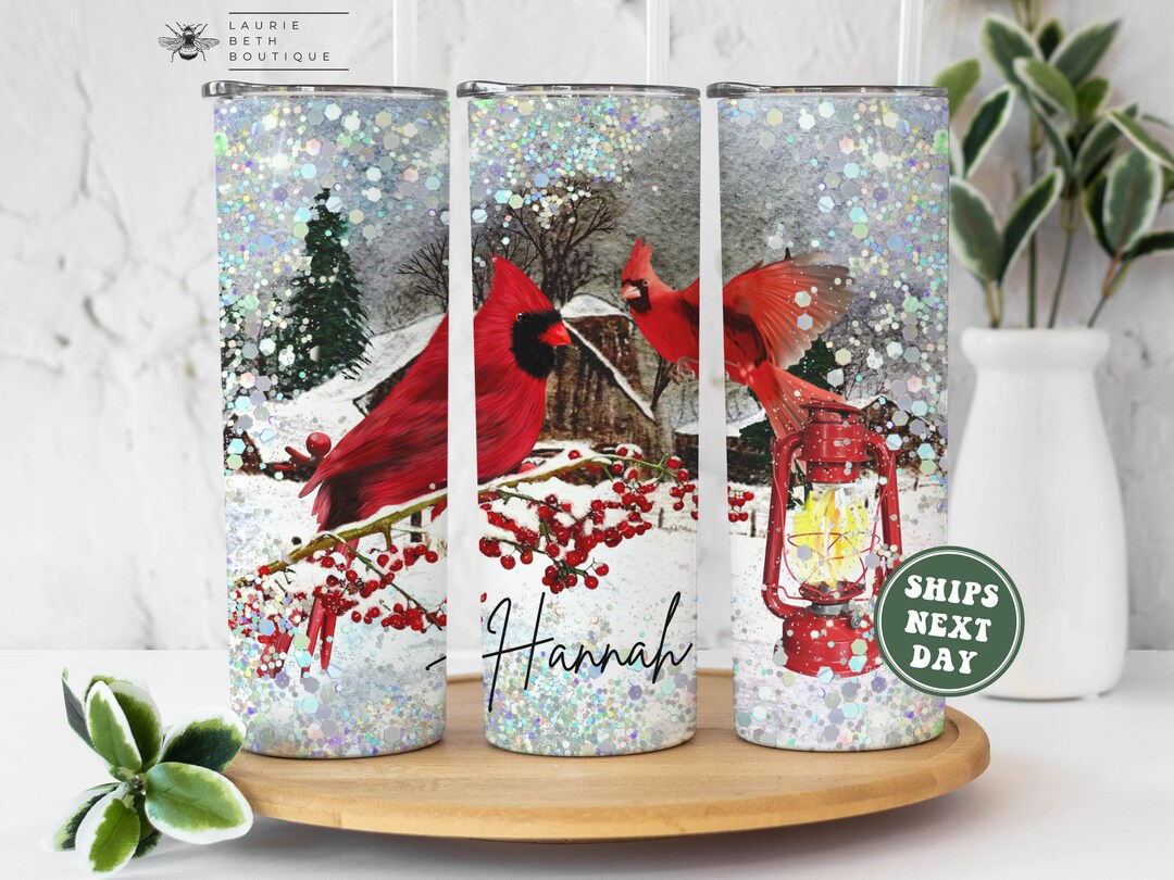 Personalized Cardinal Tumbler, Custom Faux Glitter Red Cardinal Tumbler ...