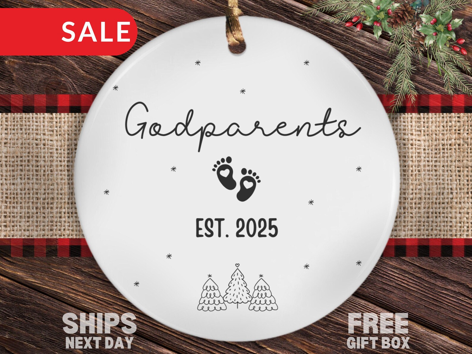 Personalized Godparents Ornament, Custom Godparents Christmas Ornament ...