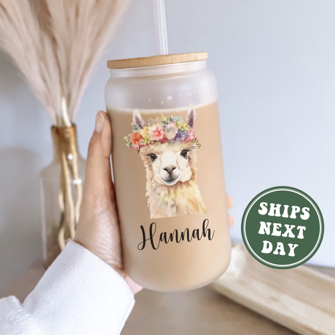 Personalized Llama Glass Cup, Custom Llama Frosted Glass Cup Tumbler ...