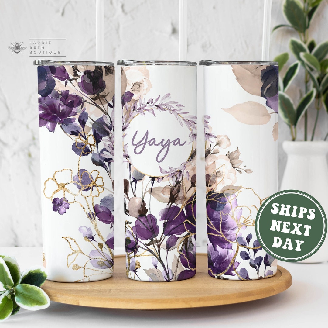 Floral Yaya Tumbler, Watercolor Flower Yaya 20 Oz Tumbler With Straw ...