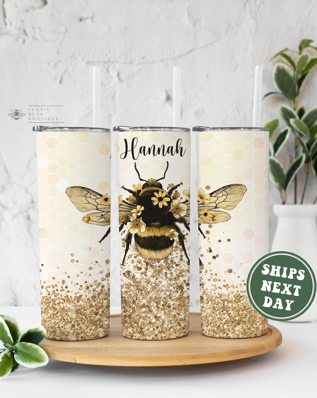 Personalized Bee Tumbler, Custom Name Bumble Bee Queen Bee Glitter ...