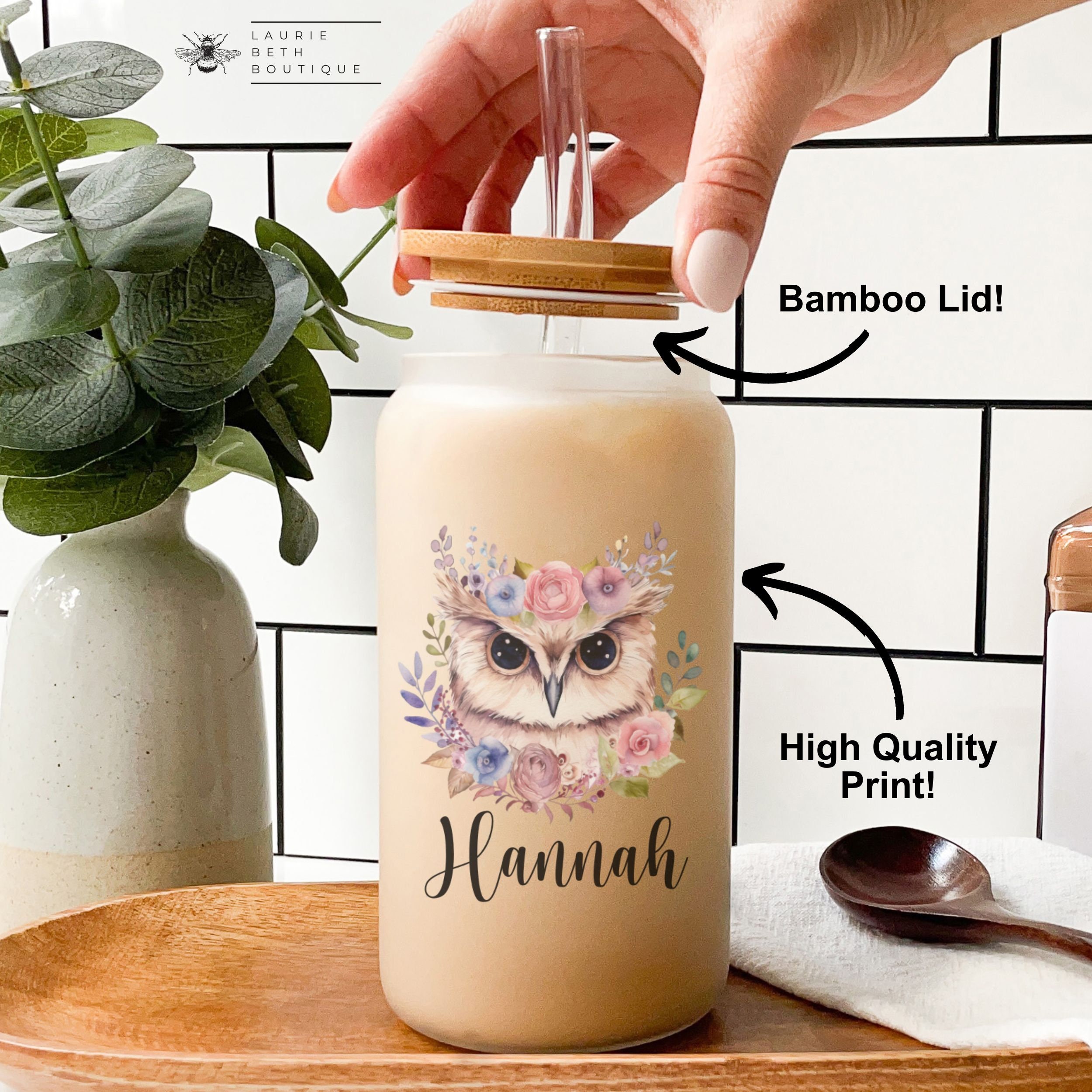 Personalized Owl Glass Cup, Custom Owl Frosted Glass Cup Tumbler Gifts ...