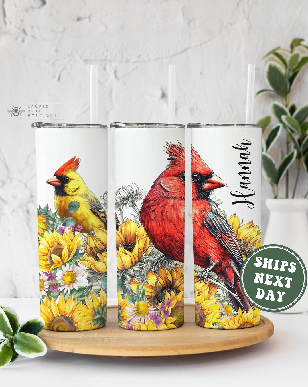 Personalized Cardinal Tumbler, Custom Name Sunflower Cardinal 20 Oz ...