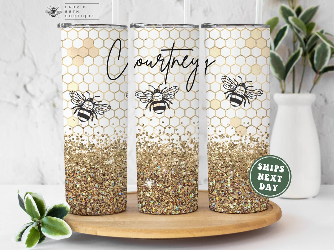 Personalized Bee Tumbler, Custom Faux Glitter Bumble Bee Honey ...