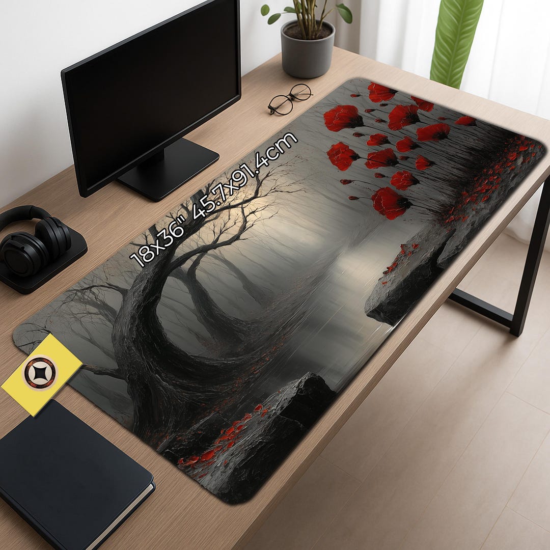 Gothic Red Poppies Workstation Surface - Moody Forest Art for Gamers ...