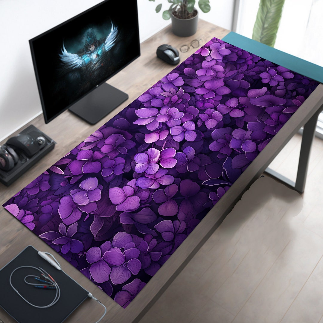 African Violet Desk Mat, Floral Mouse Pad, Flowers Mousepad, Purple ...