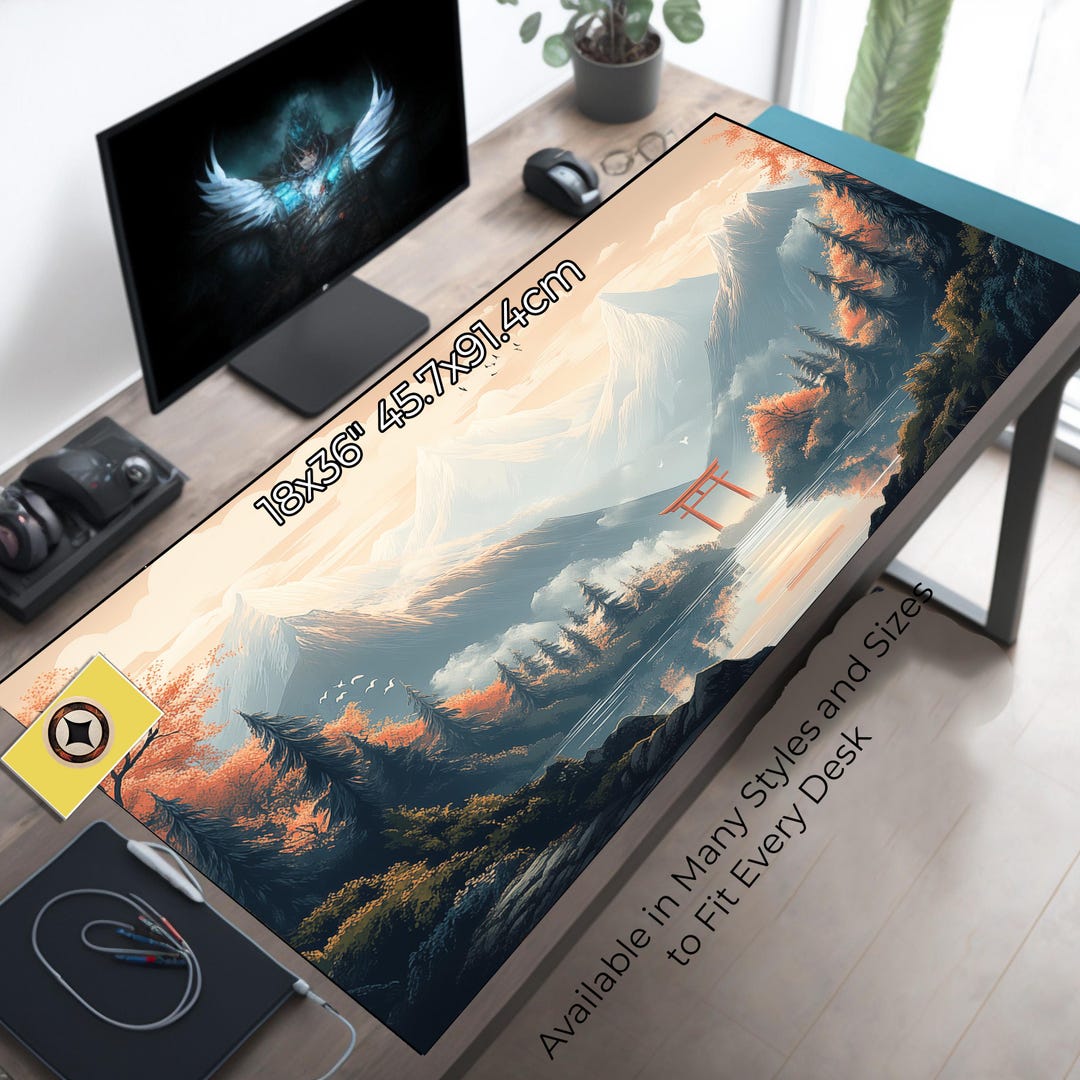 Aesthetic Japan Desk Mat - Serene Japanese Mountain Tori Gateway ...