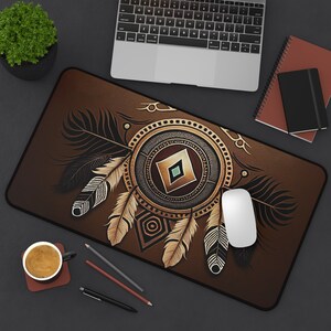 Native American Feather Crest Desk Mat, Large Mouse Pad, Aesthetic ...