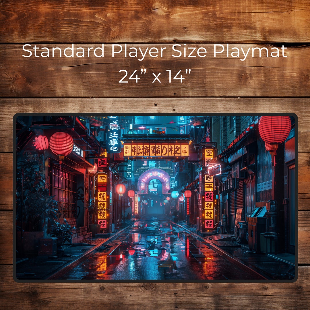 Neon Shadows of Myoshi Lane - Cyberpunk Tokyo Japan Playmat for Table ...