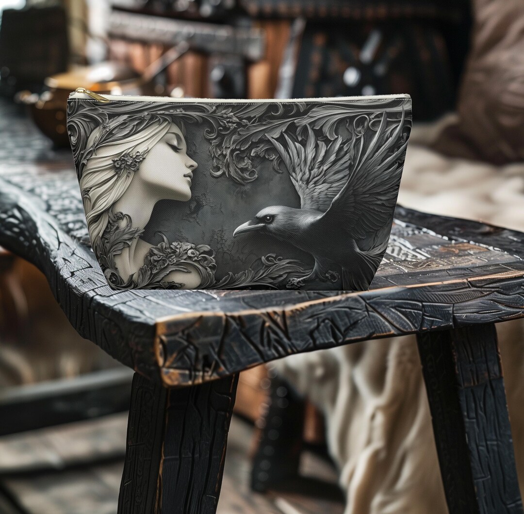 Goth Makeup Bag Featuring Gothic Crow and Subtle Art Nouveau Touches ...