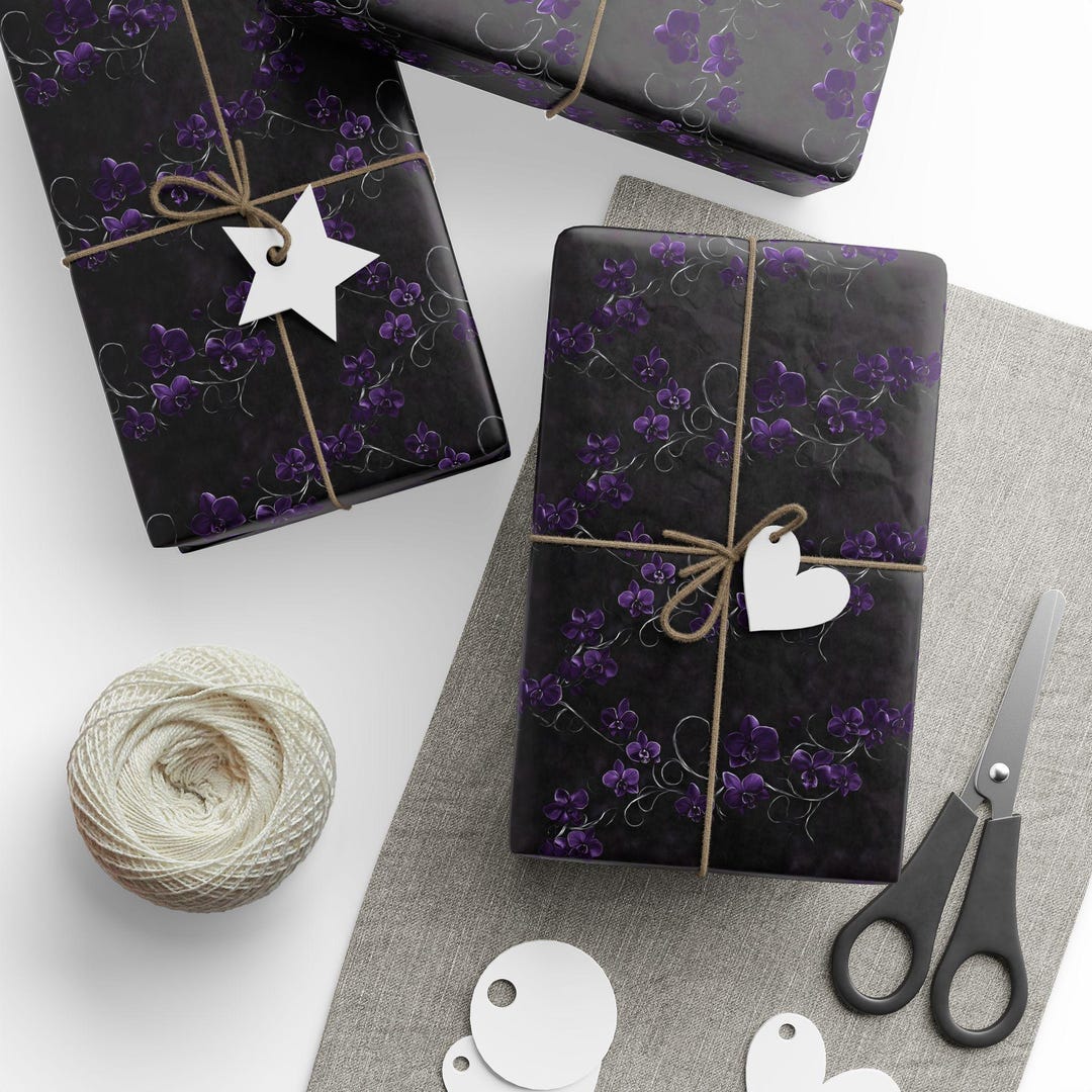 Gothic Purple Orchids Goth Wrapping Paper - Goth Christmas Paper - Goth ...
