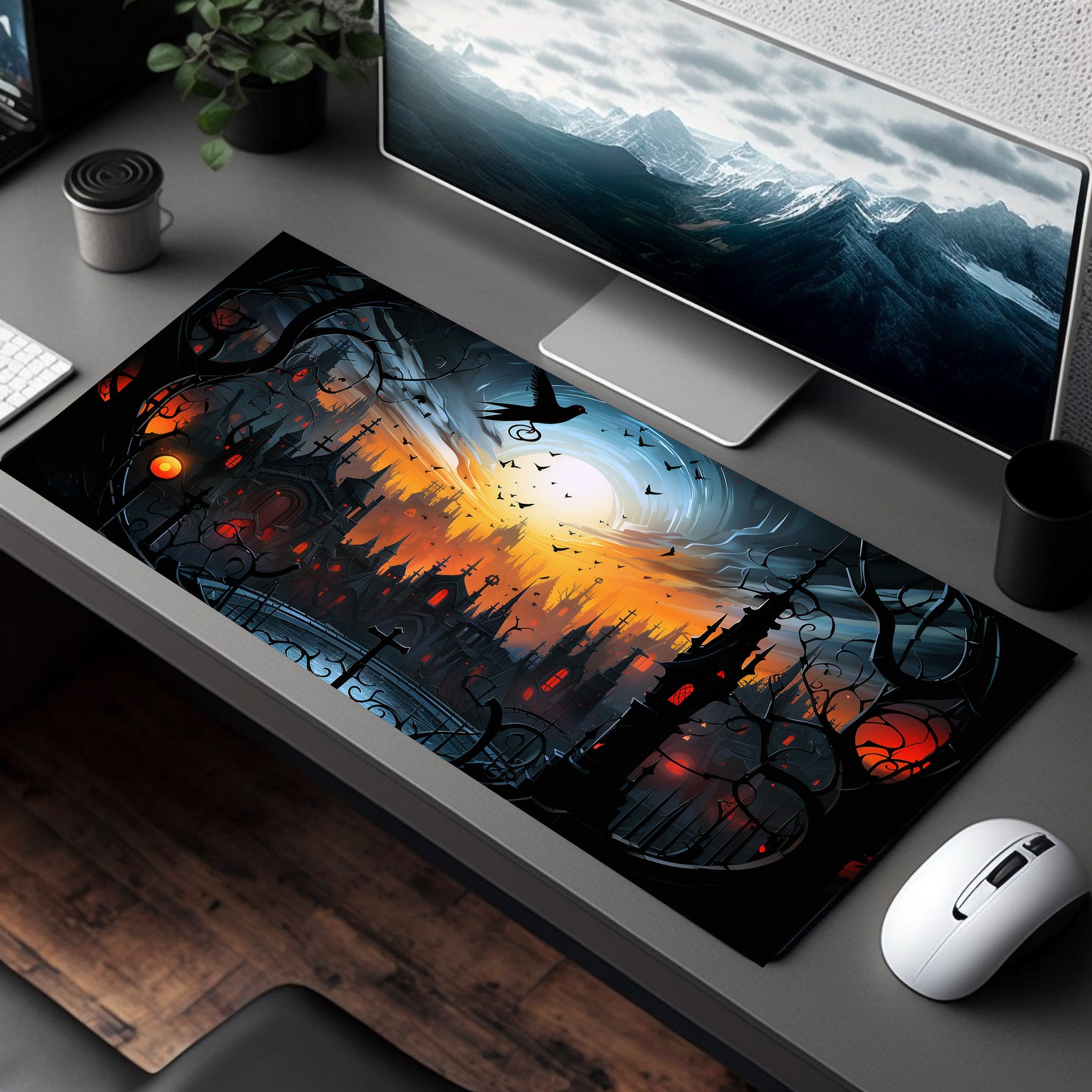 Mesmerizing Gothic Graveyard Desk Mat, Cemetery Mousepad, Spooky Desk ...