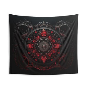 Gothic Mandala in Black and Red Wall Tapestry, Gothic Tapestry, Goth ...