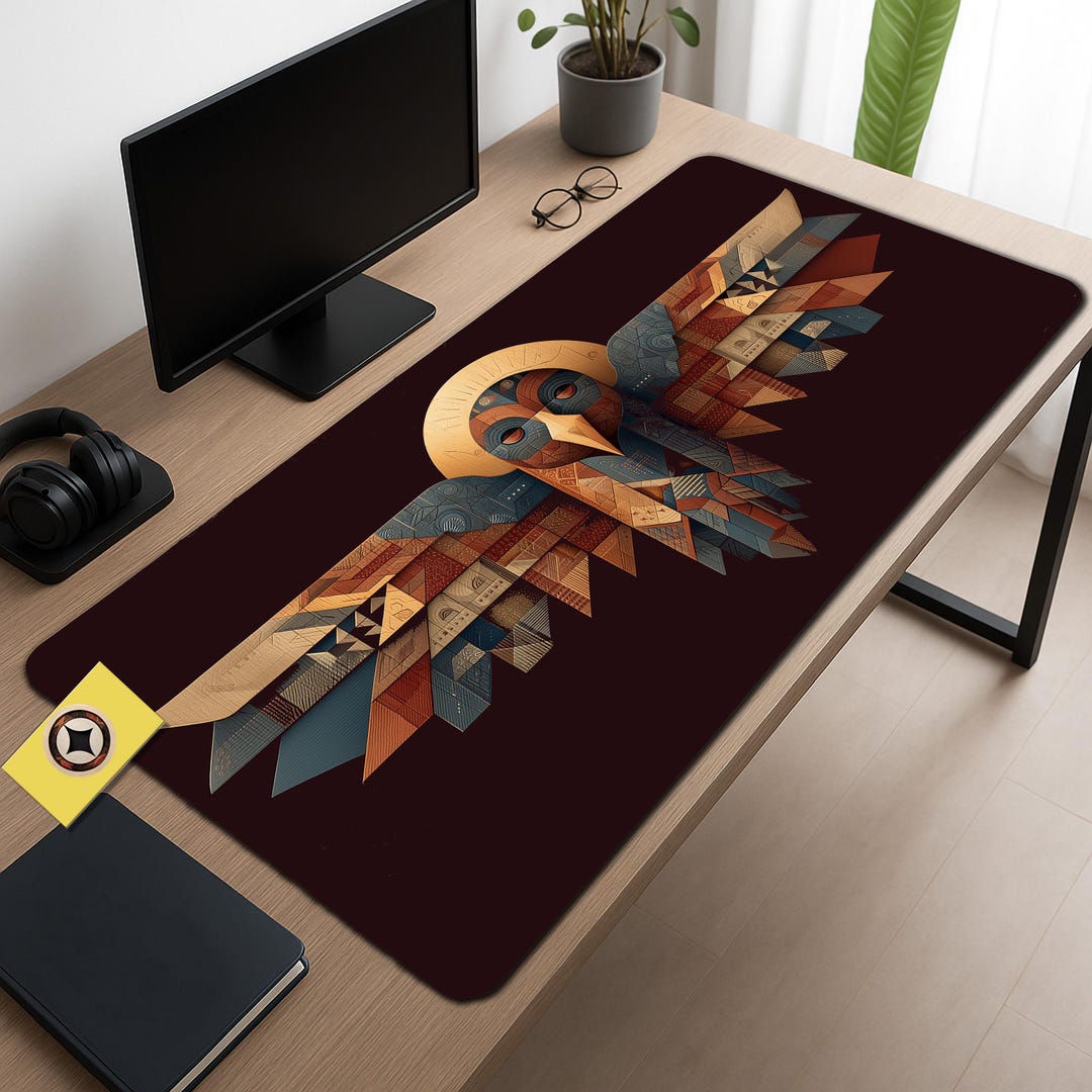 Geometric Owl Desk Mat: Southwest Boho Gaming Mouse Pad, Optional ...