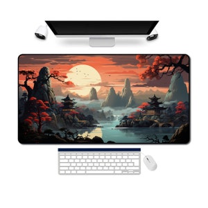 Japanese Sunset Desk Mat, Japan Gaming Setup, Large Game Table Decor ...