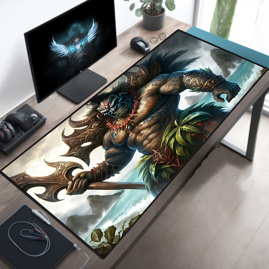 Gaming Mousepad XL, Polynesian Monster, Gaming Desk Mat, Polynesia Desk ...