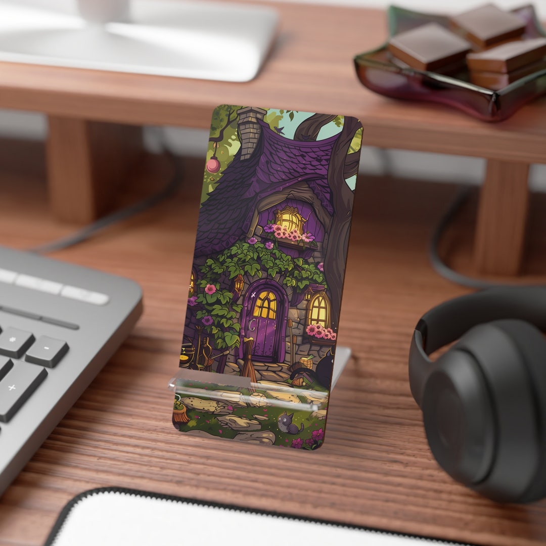 Purple Forest Witch Cottage Phone Stand, iPhone Desk Stand, Dark ...