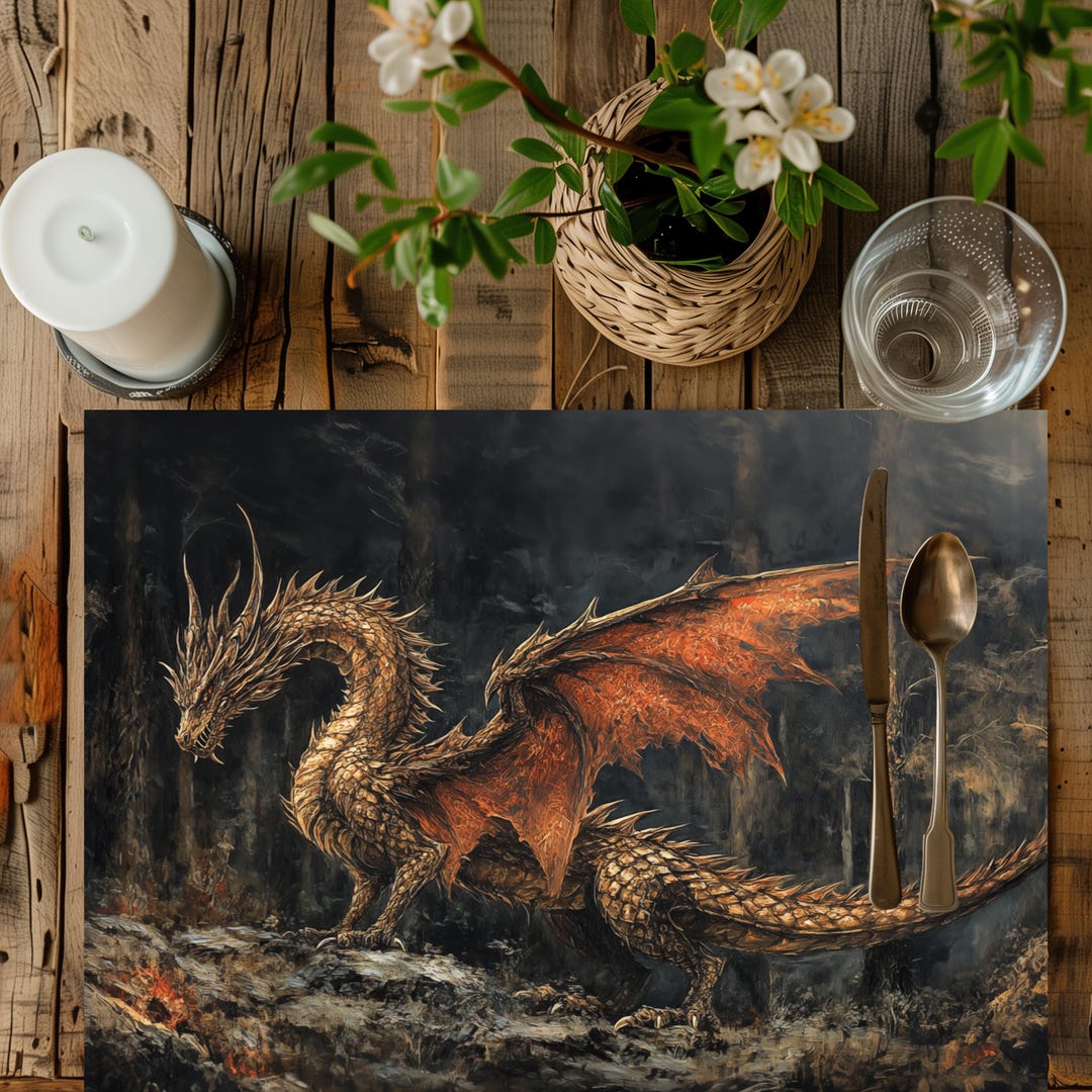 Medieval Forest Dragon Dining Table Placemat - Unique Placemat ...