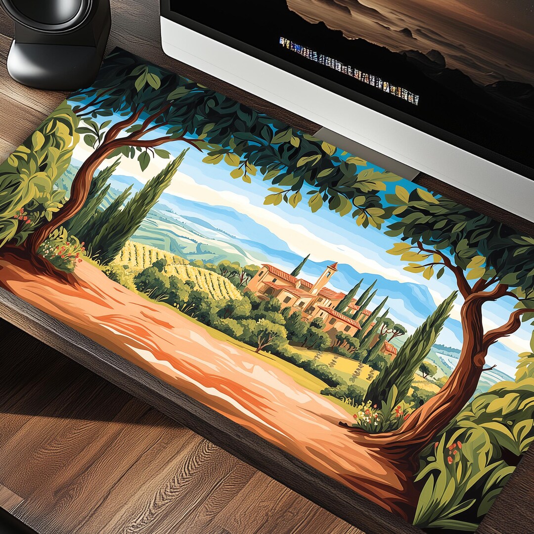 Tuscany Dreamscape Vista - Italian Countryside Desk Mat Mousepad XL ...