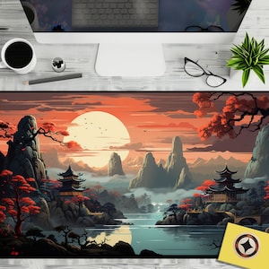 Japanese Sunset Desk Mat, Japan Gaming Setup, Large Game Table Decor ...