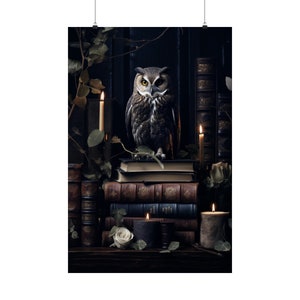 Spooky Library Owl Perched on Vintage Style Books With Burning Candles ...