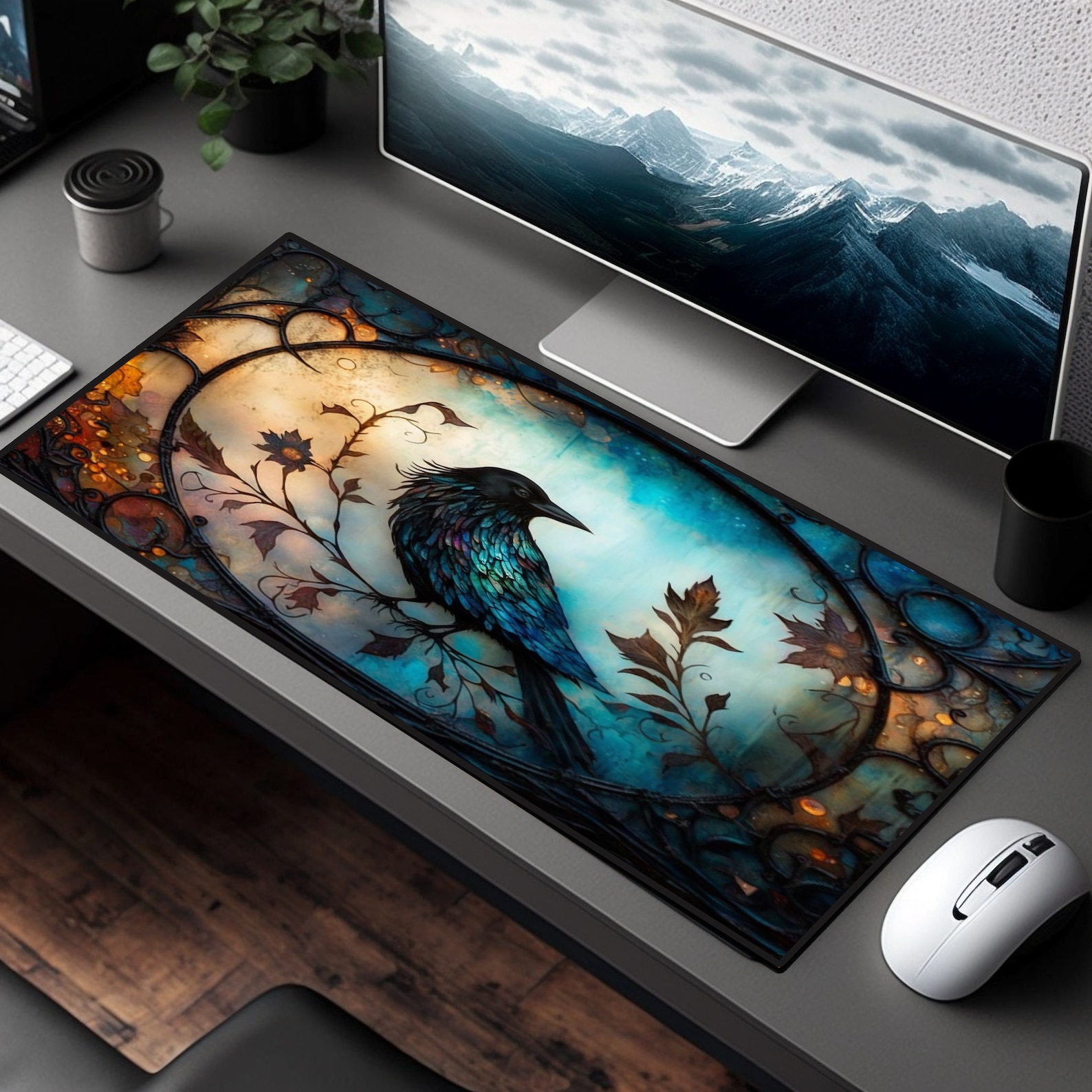Gothic Raven Mat, Oversized Mousepad, Extended Mouse Pad, Extra Large ...