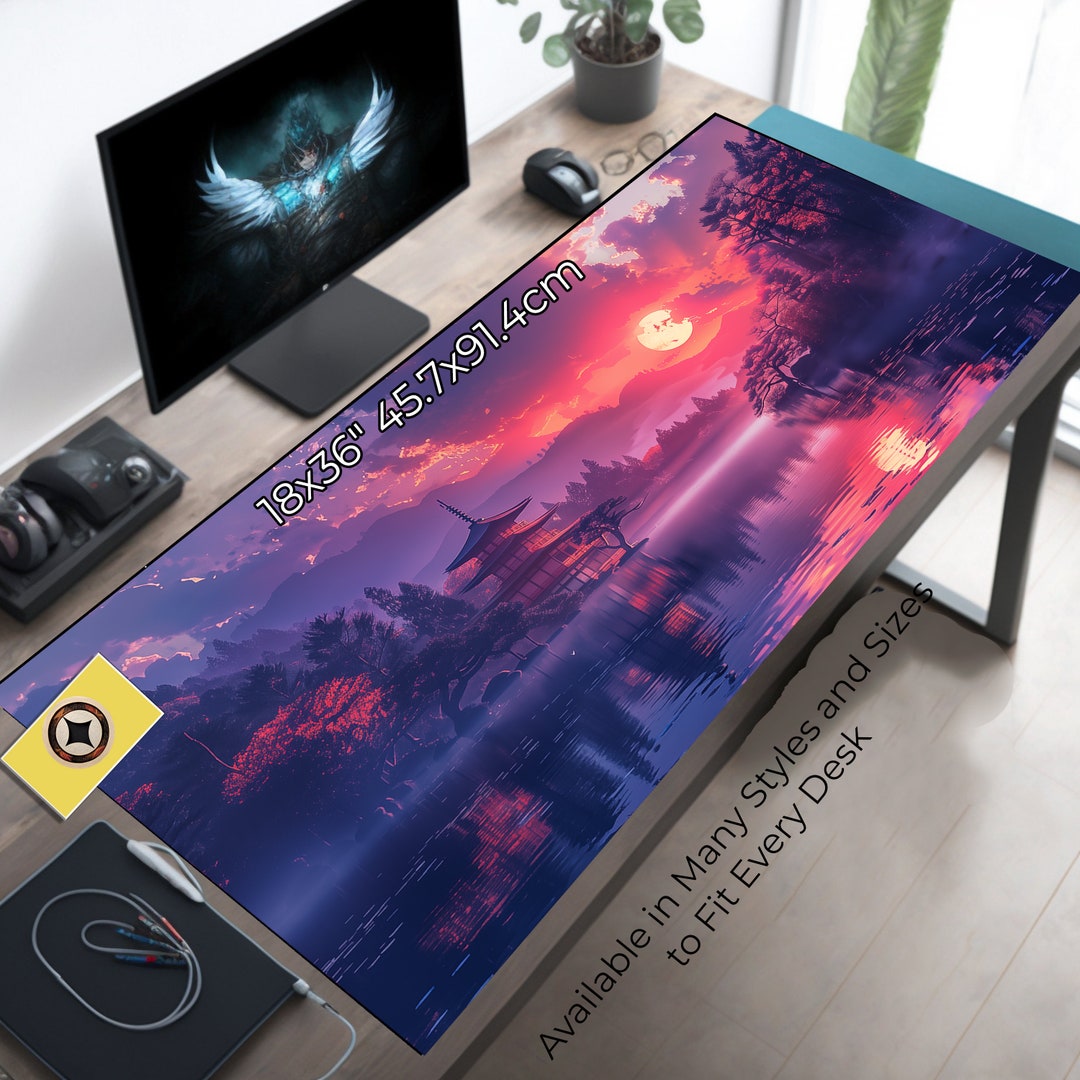 Japanese Lake Sunset Desk Decor - Japanese Desk Decor - Japan Desk Pad ...