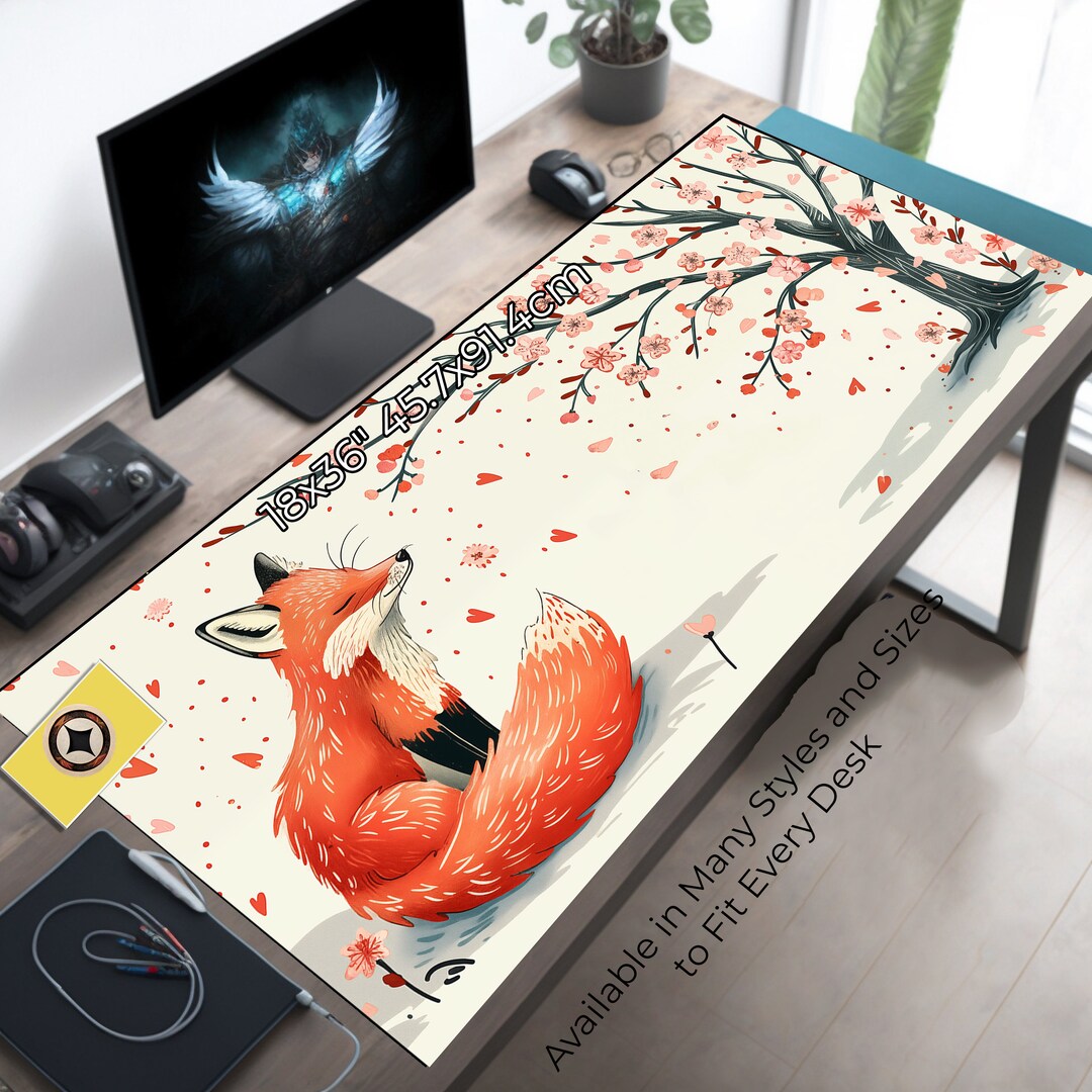 Kawaii Cute Japanese Sakura Red Fox Desk Pad - Cute Desk Decor - Kawaii ...