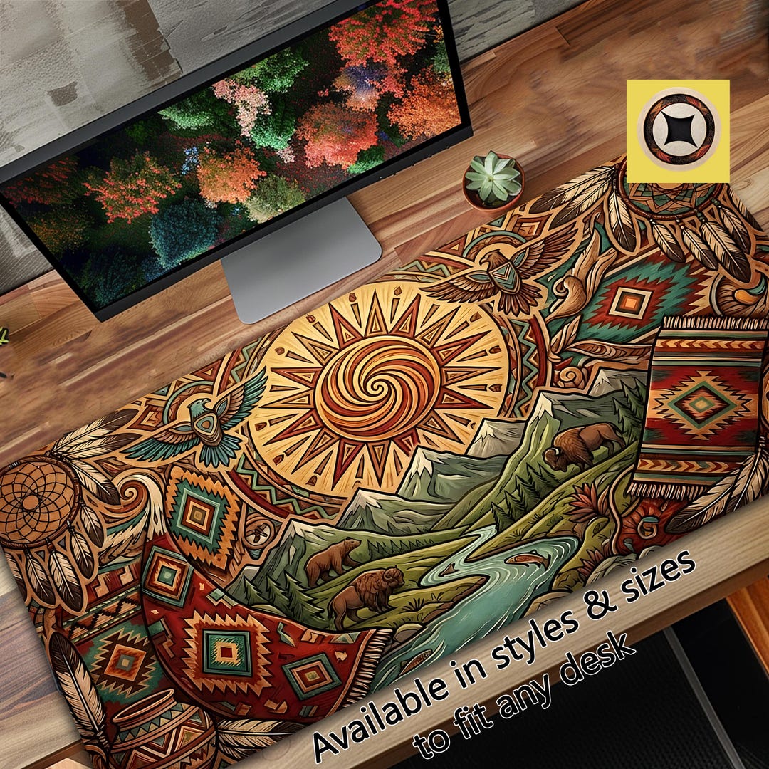 Southwestern Boho Nature Desk Mat With Tribal Pattern Art - Etsy