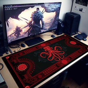 Aztec Octopus Desk Mat, Aesthetic XL Desk Pad, Geometric Mouse Pad, Red ...