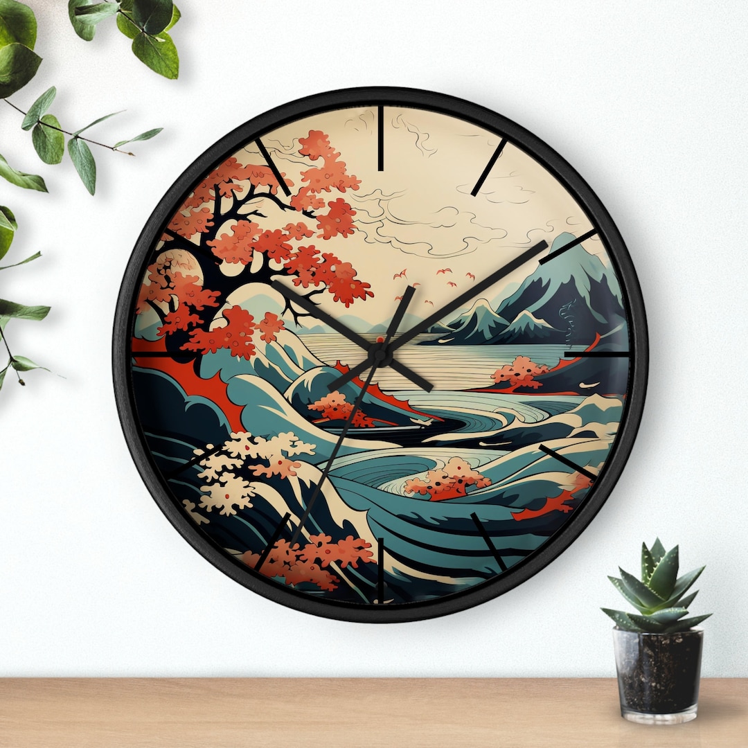 Sakura Waves Japan Wall Clock, Japanese Round Wall Clock, Asian Art ...