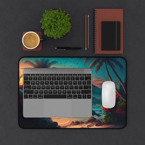 Volcanic Island Desk Mat Cute, Tropical XL Mouse Pad, Large Desk Mat ...