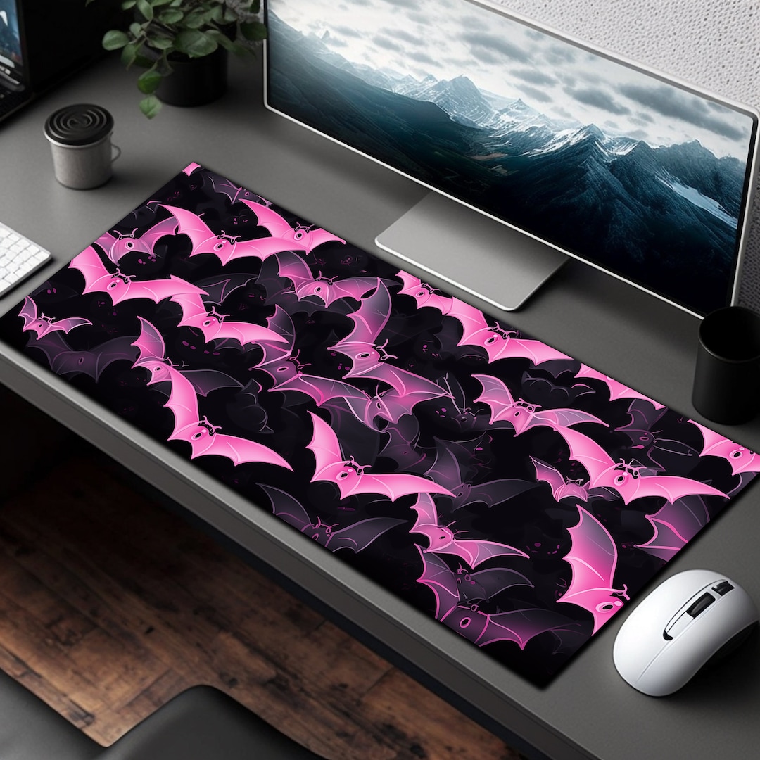 Kawaii Goth Bats Mousepad, Kawaii Desk Mat, Cute Bats Mouse Pad, Extra ...
