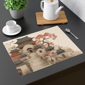 Japanese Zen Temple Placemat: Cotton Dining Table Art - Etsy